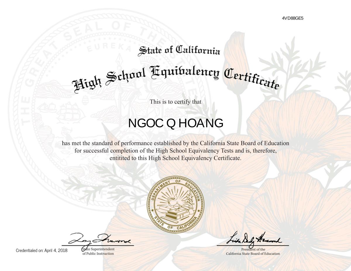 Certificate Of Completion High School
