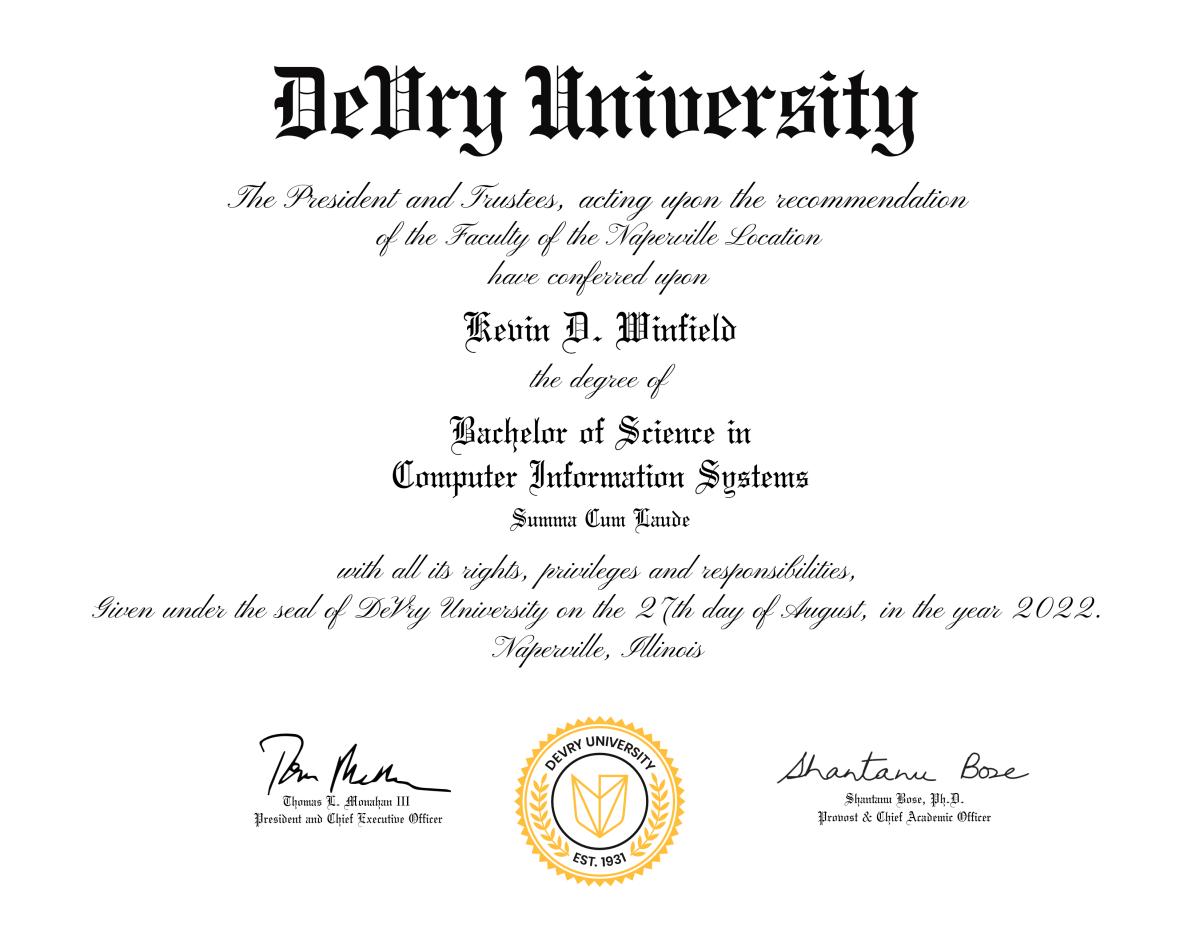 University Degree Certificate 2022