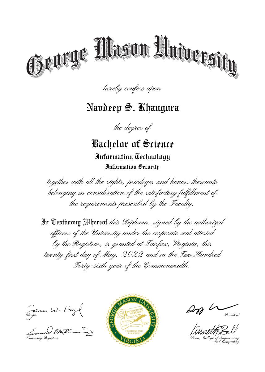 University Degree Certificate 2022